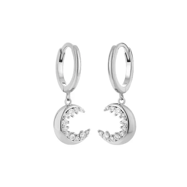 VANCHI Crescent Moon Crystal Charm Hoop Earrings - Silver