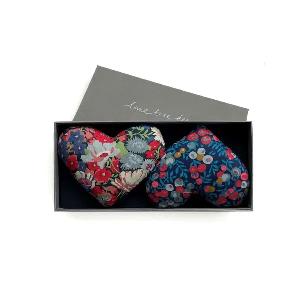 LIME TREE DESIGN Hope & Glory Box Of Two Lavender Hearts Made With Liberty Fabric - Purple