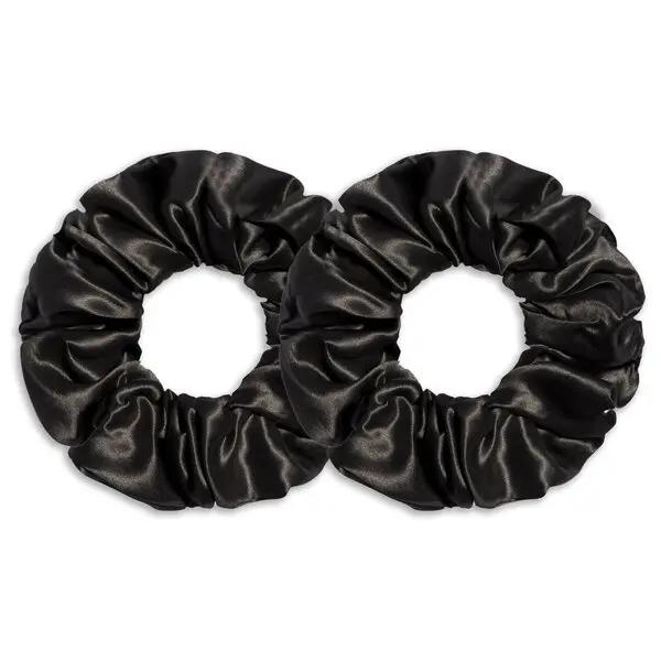 6FIFTYTWO® Pure Mulberry Silk Scrunchies Set Of 2 - Black
