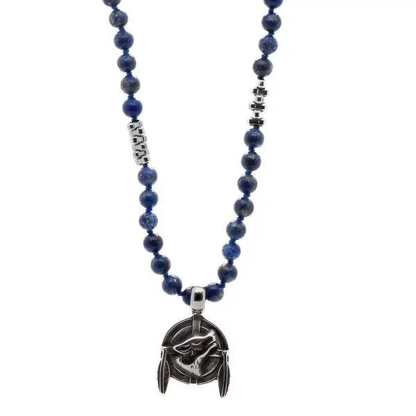 EBRU JEWELRY Wolf Pendant Lapis Lazuli Necklace - Blue/silver
