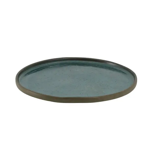 ANATOLIACRAFT Black / Green Hic Ceramics Medium Olive Forest Round Plate — Handcrafted Stoneware Serving Plate - Black/green