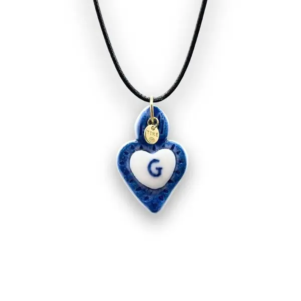 Tiké Jewels Blue Sacred Heart Initial Letter G Porcelain Choker Necklace - Gold