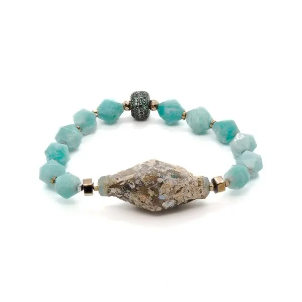EBRU JEWELRY Larimar Stone & Mystic Gloss Beaded Bracelet - Gold/blue