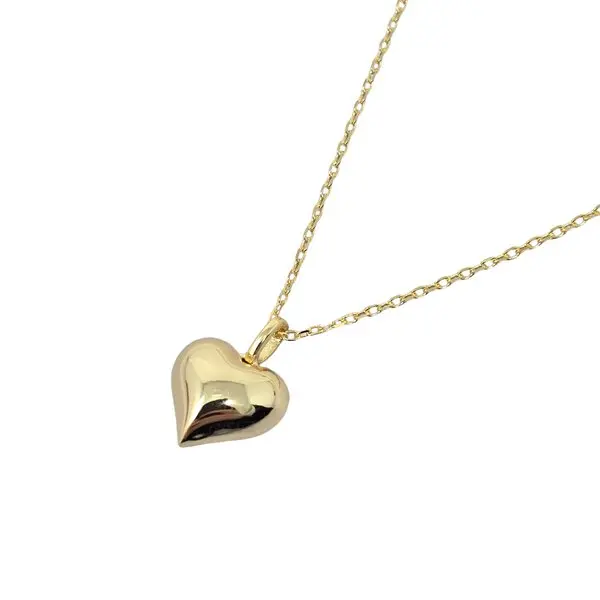 HARFI Plated Puffed Heart Pendant Necklace - Gold