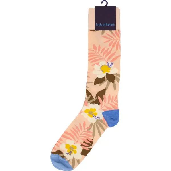 LORDS OF HARLECH Floral Patterned Merino Wool Socks - Orange