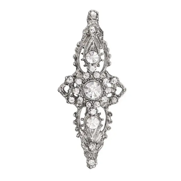 CARAMEL VINTAGE JEWELLERY Plated Crystal Cross Brooch - Silver