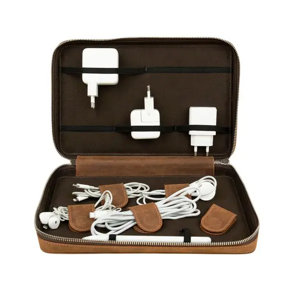 LEATHERE Leather Tech Organizer Case Dark Brown Mobile - Black/brown