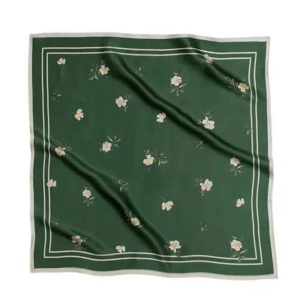 RAINSISTERS Small Floral Print Natural Silk Scarf - Green