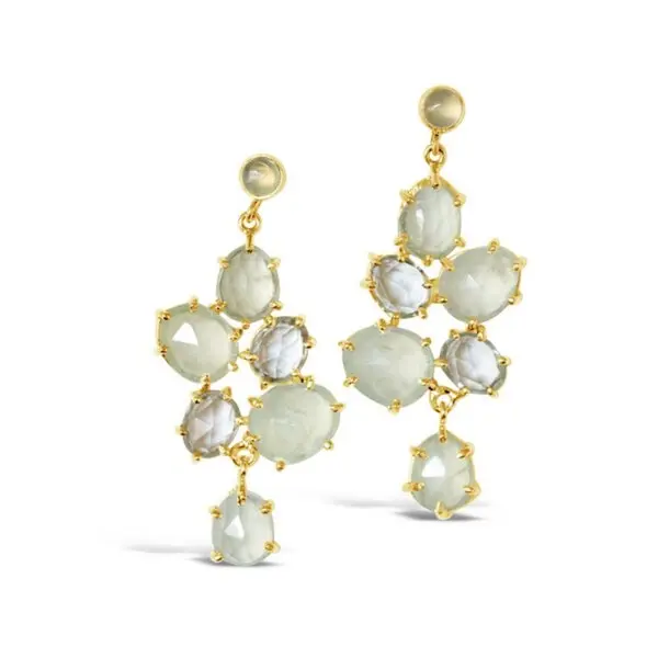 GEM BAZAAR JEWELLERY Green Amethyst And Prenite Drop Earrings - Green/gold