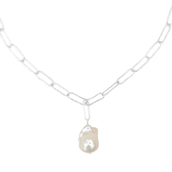 KIRI & BELLE Nova Paperclip Chain Large Pearl Necklace - Silver