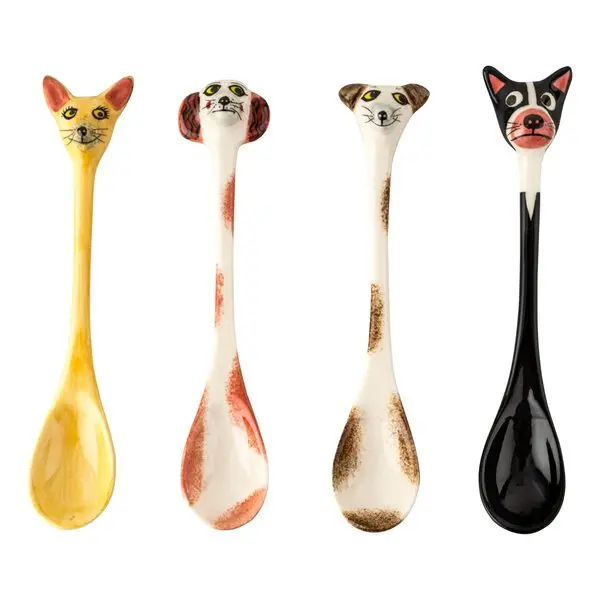Hannah Turner Neutrals / White / Brown Ceramic Dog Spoons - White/brown