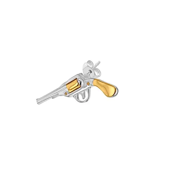 TRUE ROCKS Retro Pistol 2 Tone Sterling & Gold Plated Stud - Silver