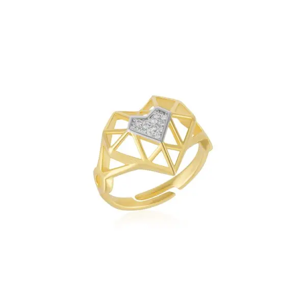 SPERO LONDON Geometric Heart Adjustable Ring - Gold