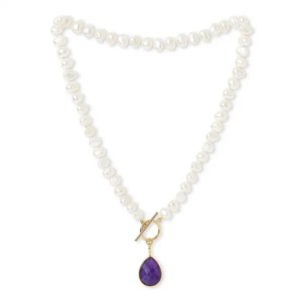 PEARLS OF THE ORIENT ONLINE Clara Cultured Pearl Necklace With Amethyst Drop - White/yellow