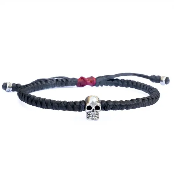 HARBOUR UK BRACELETS Skull Silver Bracelet With Rope Detail - Black/red