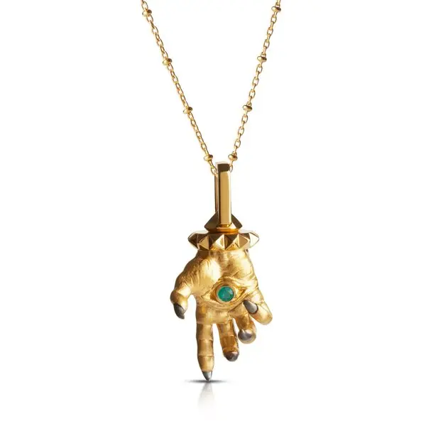 KASUN Hand Of The Protector Emerald Vermeil Pendant - Gold