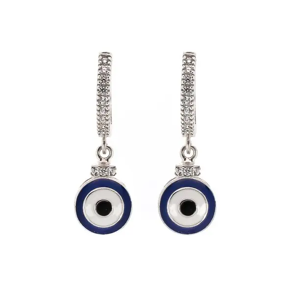 EBRU JEWELRY Sterling Silver Diamond Hoop Evil Eye Earrings - Blue/silver