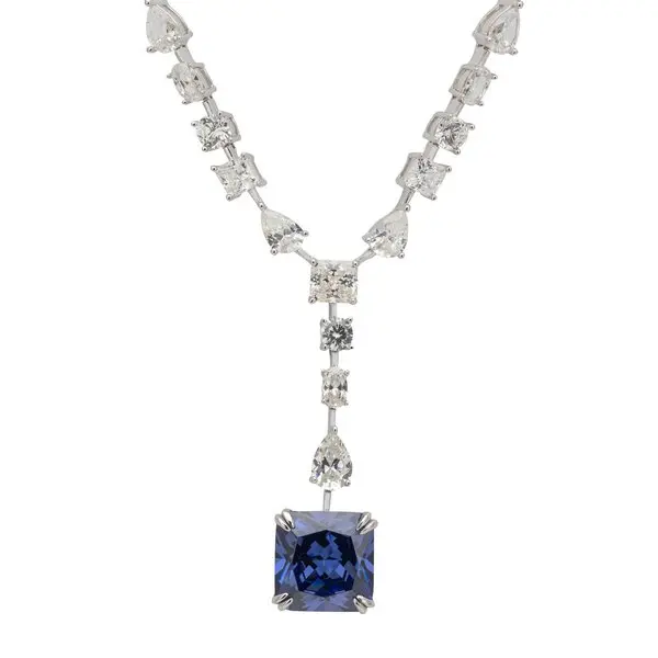 LATELITA Statement Necklace With Tanzanite And Simulated Diamonds In Silver - Blue/white/silver