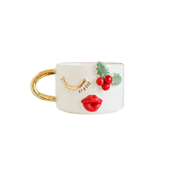 ANATOLIACRAFT Christmas Kiss Handmade Ceramic Mug - Red