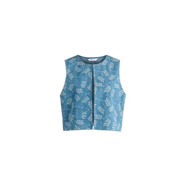 PAISIE Denim Leaf Pattern Gilet