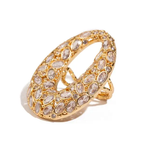 EBRU JEWELRY Celestial Radiance Swarovski Crystal Adjustable Ring - Gold/white