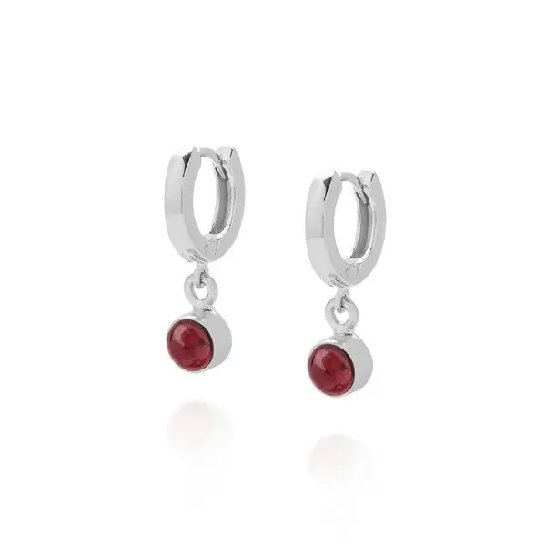 NELLOU JEWELLERY Garnet Birthstone Hoop Earrings - Red/silver