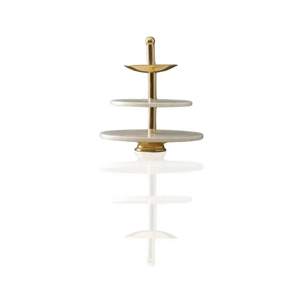 MARLETH Gold / White Three-tier White Marble Serving Stand With Gold Finish