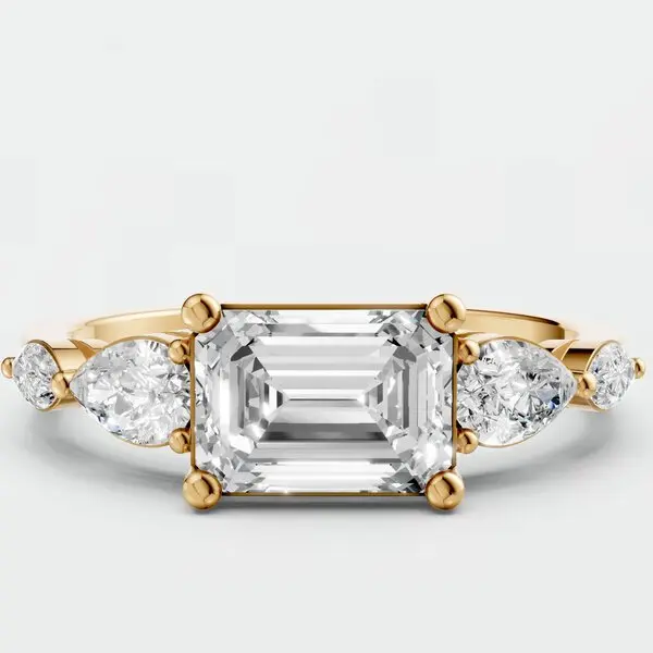 AYA FINE JEWELRY 1.56 Ct Emerald Cut & Pear Cut Lab Diamond Engagement Ring - Yellow