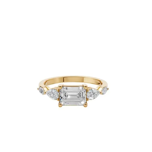 AYA FINE JEWELRY 1.56 Ctw Emerald Cut & Pear Lab Grown Diamond Engagement Ring In 10k Gold - Yellow