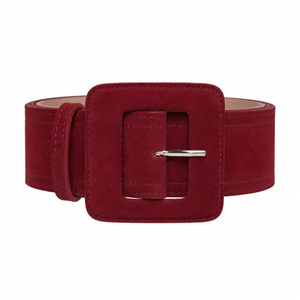 BELTBE Suede Square Buckle Waist Belt - Red