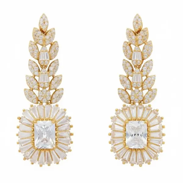 LATELITA Countess Gemstone Drop Earrings With Moissanite And Simulated Diamonds In Gold Vermeil - White/gold