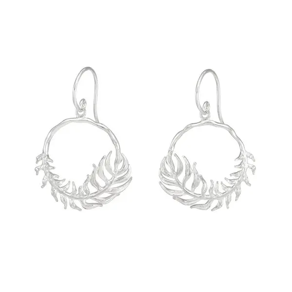 DOWER & HALL Angel Feather Circle Drop Earrings - Silver