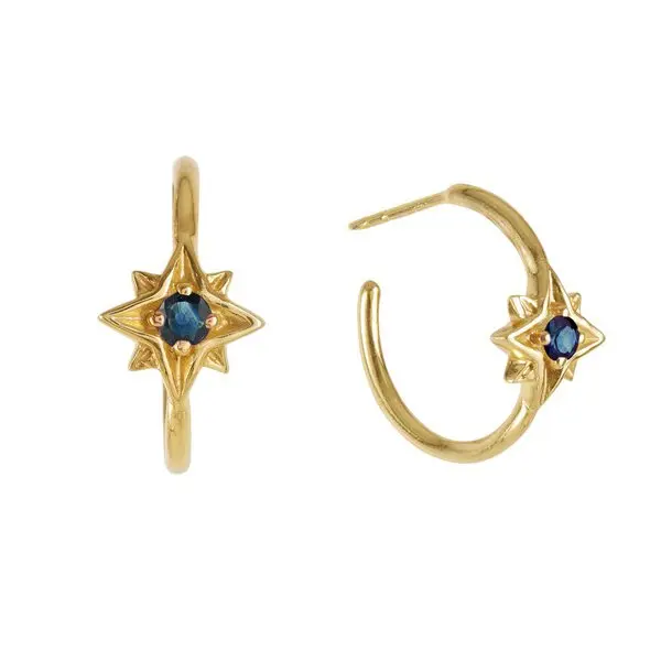 CHARLOTTE'S WEB JEWELLERY Guiding North Star Vermeil Hoop Earrings With Sapphire - Gold