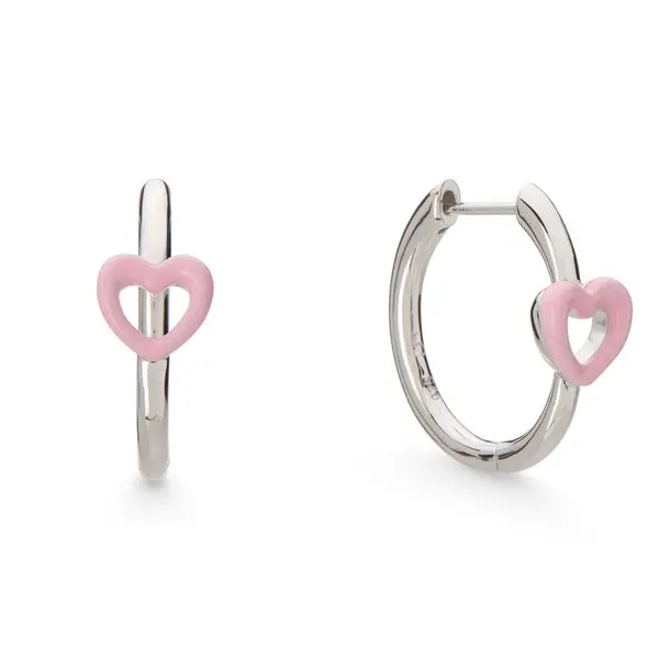 DOLCETTO DESIGNS Cometa Enamel Heart Hoop Earrings - Silver