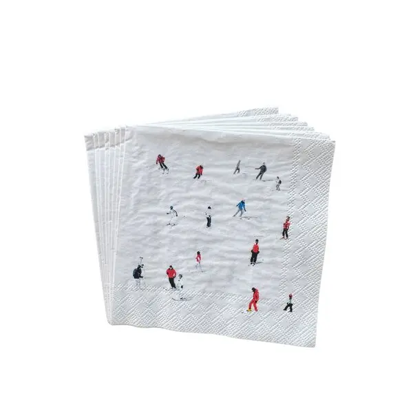DEDE JOHNSTON Skier Cocktail Napkin - White