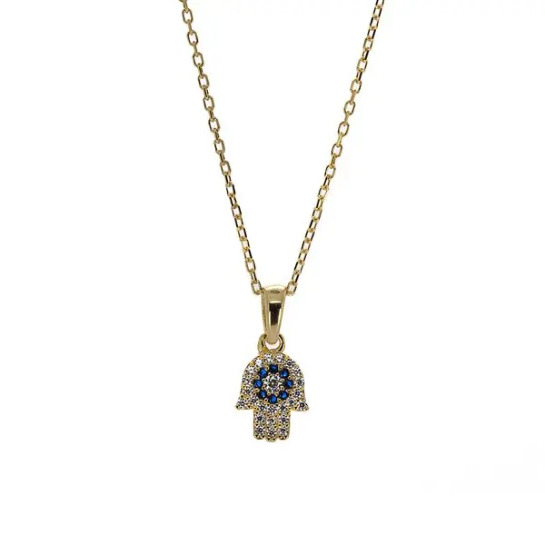 EBRU JEWELRY Hamsa Hand Vermeil Necklace - Gold/blue