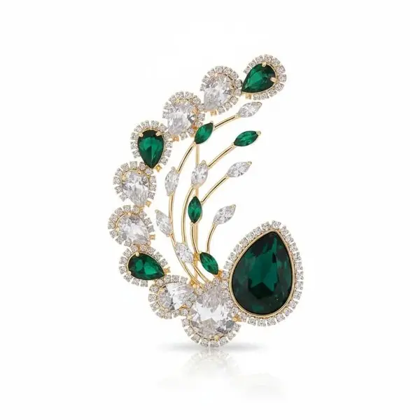 ANGEL BAROCCO Emerald Teardrop Zircon Brooch - Gold