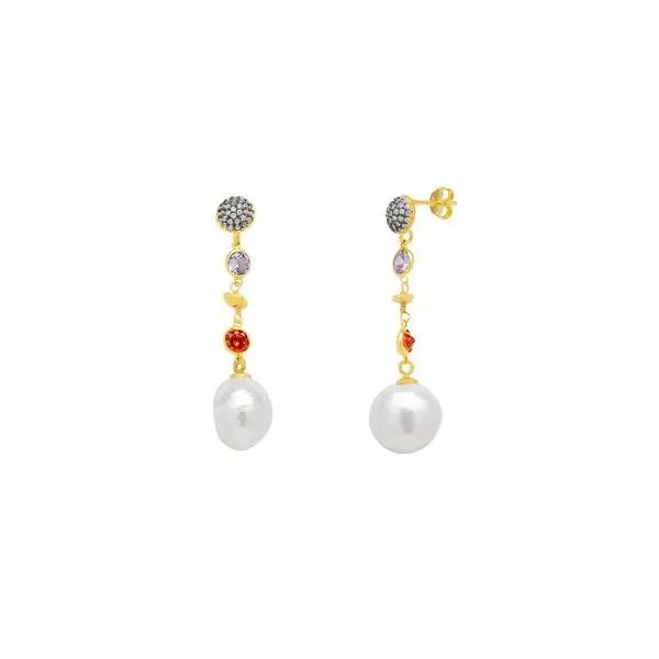 SPERO LONDON Chunky Baroque Pearl Drop Sterling Silver Earrings - Gold