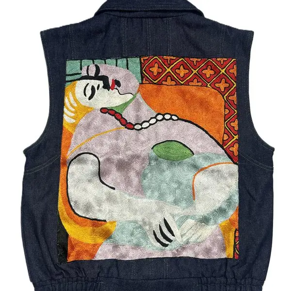 ZASTASTUDIO Denim Vest With Embroidered Patch - Black/blue