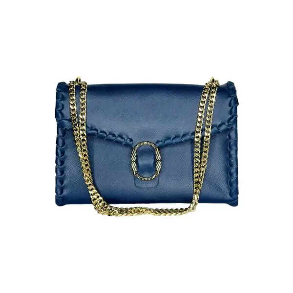 RUJ HERITAGE Saffiano Calfskin Shoulder Bag With Chain Strap - Blue