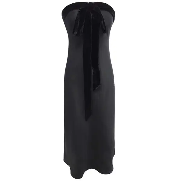 RIVIERA SOIRÉE Grace Velvet Bow Strapless Midi Dress