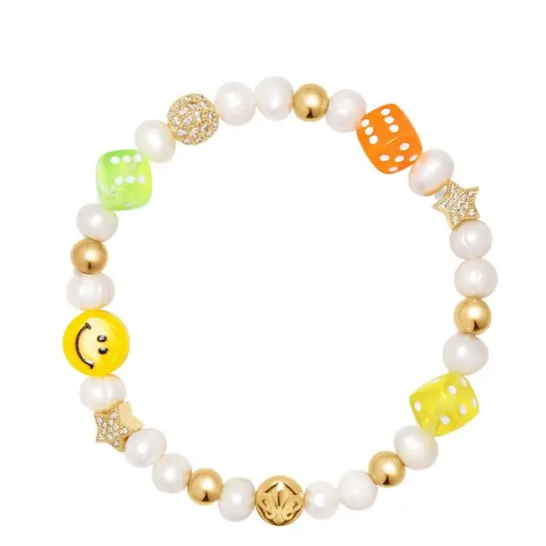 NIALAYA JEWELRY Dice And Pearl Beaded Bracelet - Gold/white/yellow