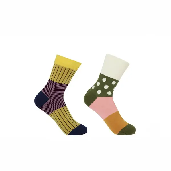 PEPER HAROW - MADE IN ENGLAND Oxford Stripe & Mayfair Socks Two-pack - White/yellow