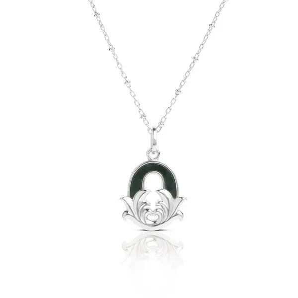 KASUN LONDON Solid O Initial Necklace With Green Marble - Silver