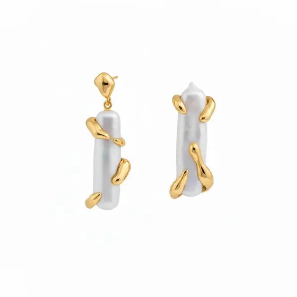 ANGEL BAROCCO Stick Baroque Pearl Earrings - Gold
