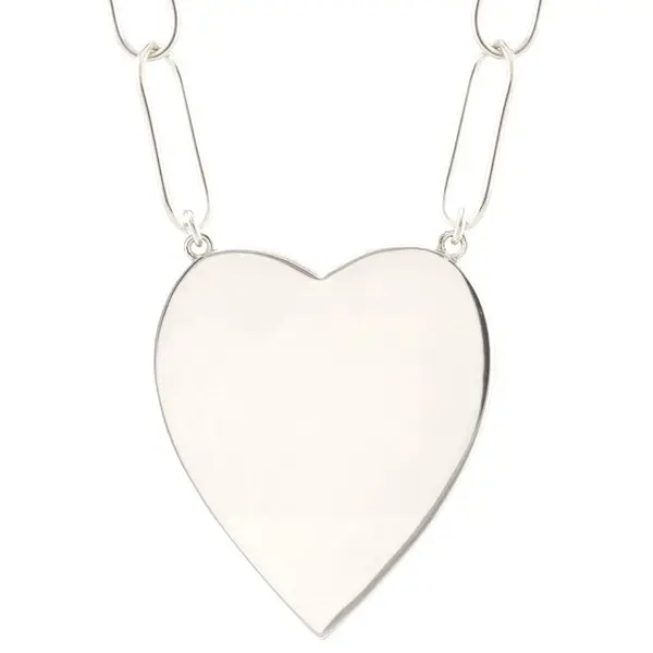 Kris Nations Large Heart Pendant On Large Link Chain - Silver