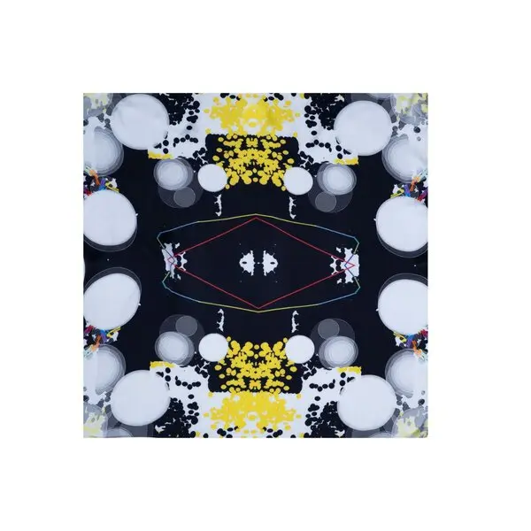 LILIA MUNN Mulberry Silk Scarf– Yellow| Geometric Play Print - Purple/yellow