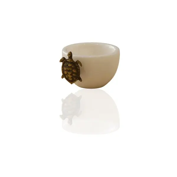 MARLETH Porcelain Snack Bowl With Bronze Turtle Accent - White