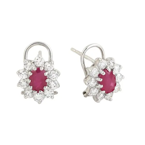 ARTISAN Ruby And Diamond Floral Stud Earrings - White/red