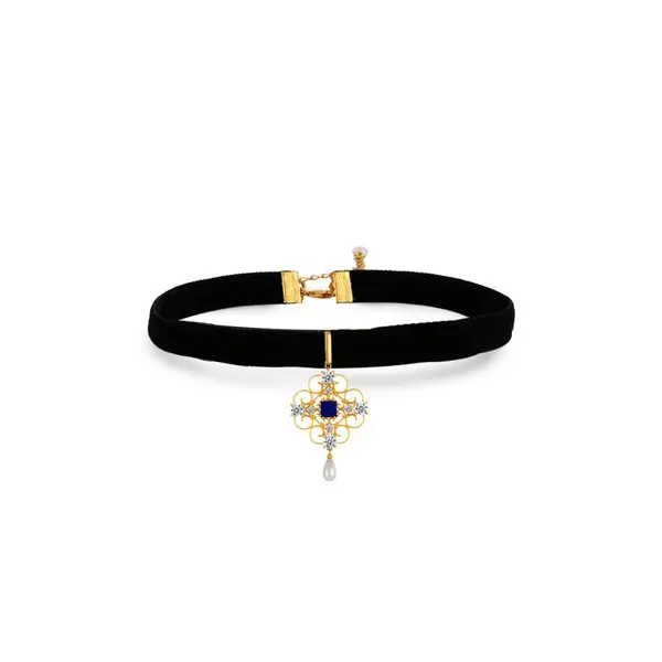 RETRO CHIC Orchid Dream Choker - Black/blue/gold